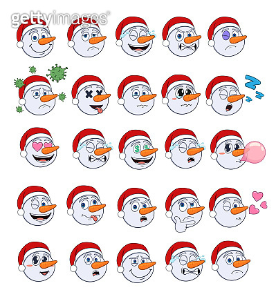 cartoon christmas snowmen with different emotions. large set of ...