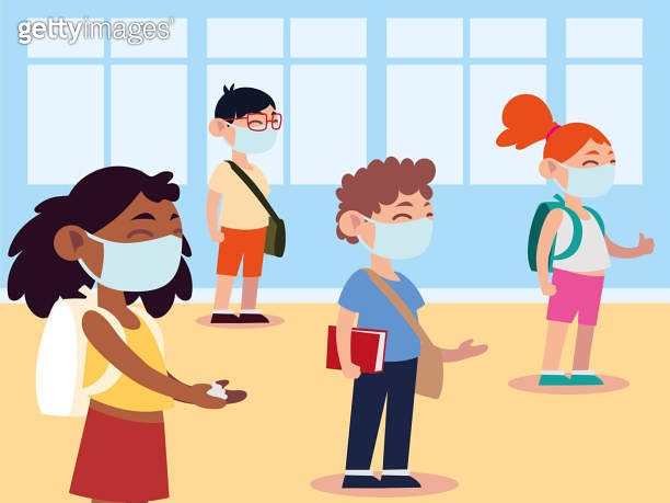 back to school for new normal, group students in classroom keep ...