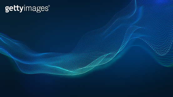 Tech blue background Abstract wave of fluid particles. matrix ...