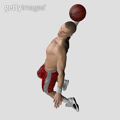 Isolated clean cut dunk pose from above one handed jumped high 3d ...