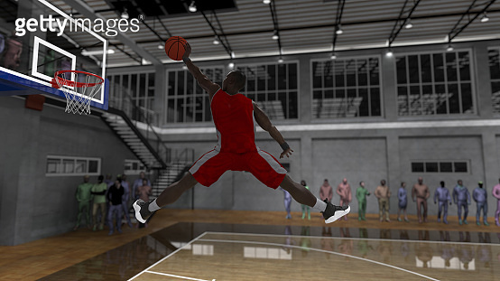 Famous and popular slam dunk pose in school basketball court 3d render ...