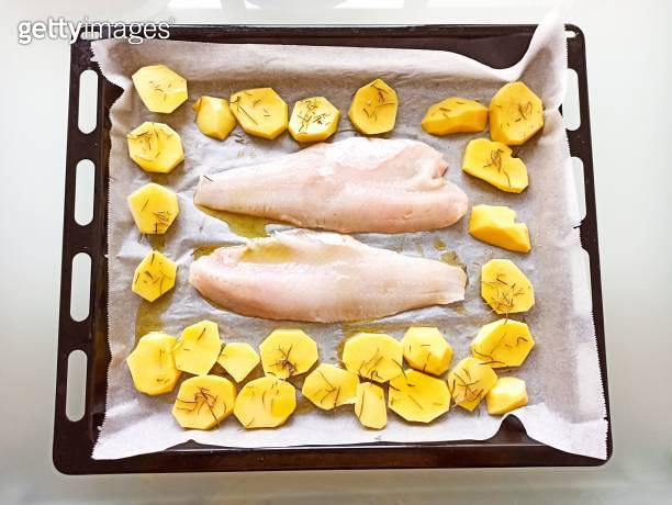 Whiting haddock fish in oven with potato in Istanbul turkey (1286504482 ...