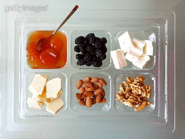 Traditional turkish breakfast feta cheese olive Jam in Istanbul turkey ...