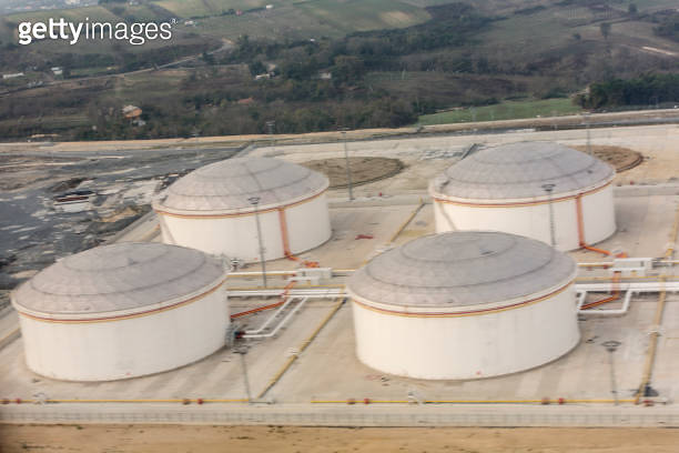 Industrial liquid gas storage tanks at new istanbul airport of turkey ...