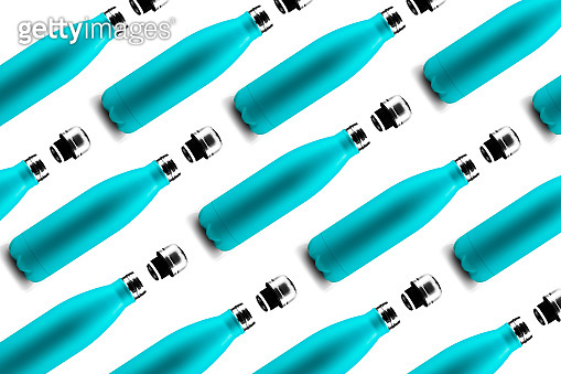 Bottles pattern. Colorful eco, reusable steel thermo water bottle of ...