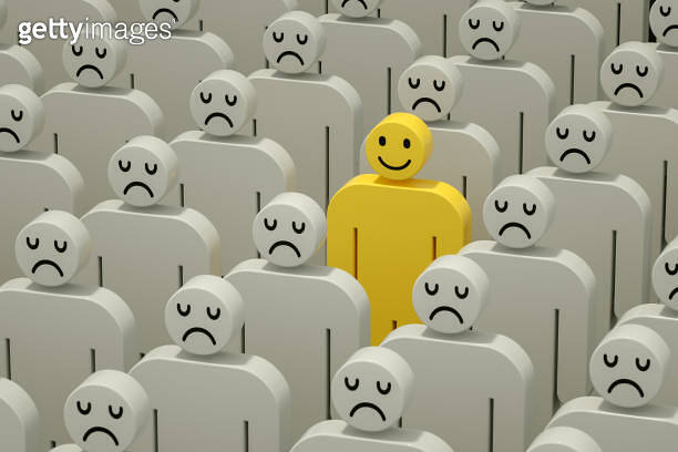Happy and Sad Face People, Standing out from the crowd concept 이미지 ...