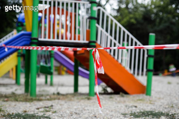 Toys from a playground in a park are being off limits due to the Covid ...