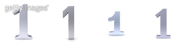 1 one number first sign silver 3d numeral sign symbol set isolated on ...