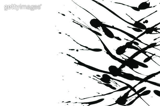 Black ink or watercolor textures splashes and streaks on white ...