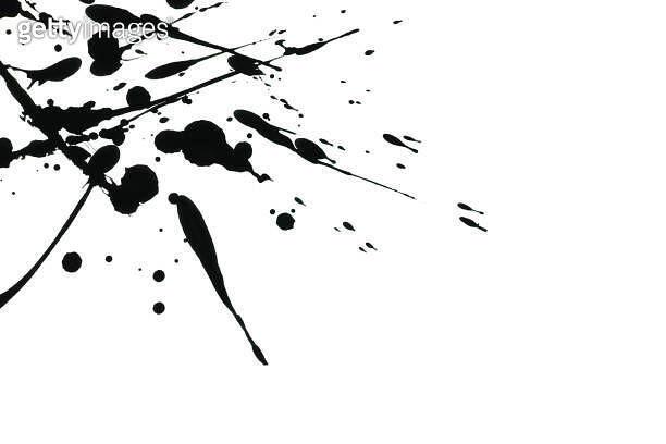 Black ink or watercolor textures splashes and streaks on white ...
