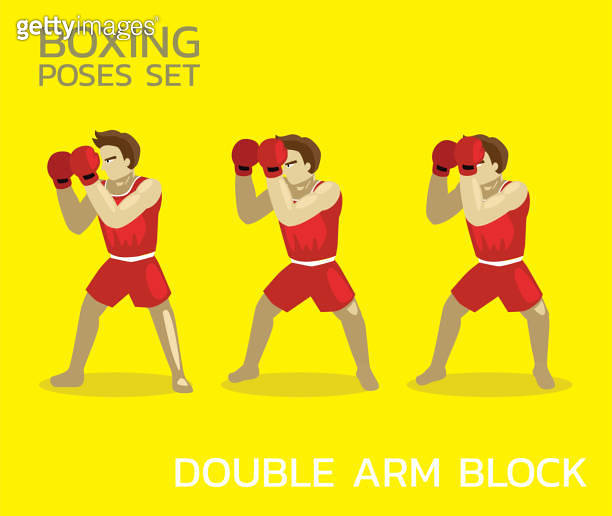 Double Arm Block Manga Boxing Poses Set Man Cartoon Vector Illustration ...