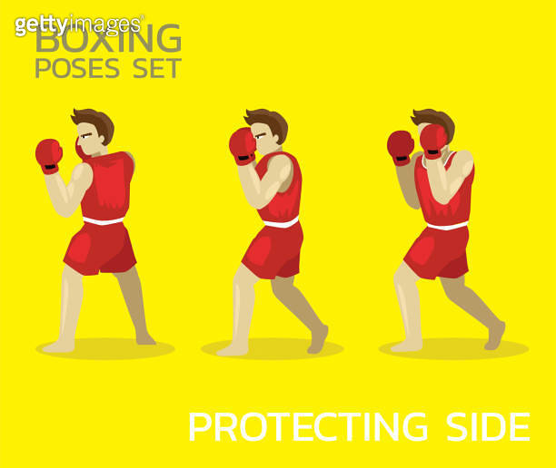 Protecting Side Manga Boxing Poses Set Man Cartoon Vector Illustration ...