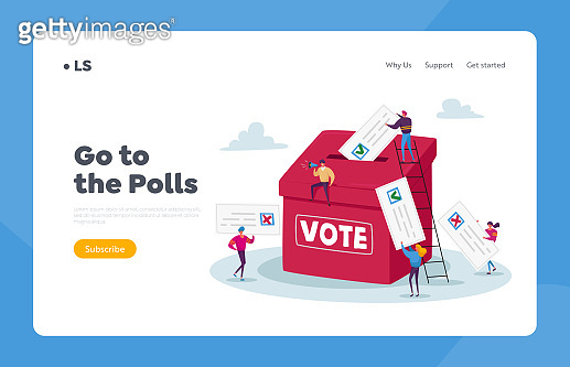 Election and Social Poll Landing Page Template. Tiny Voters Characters ...