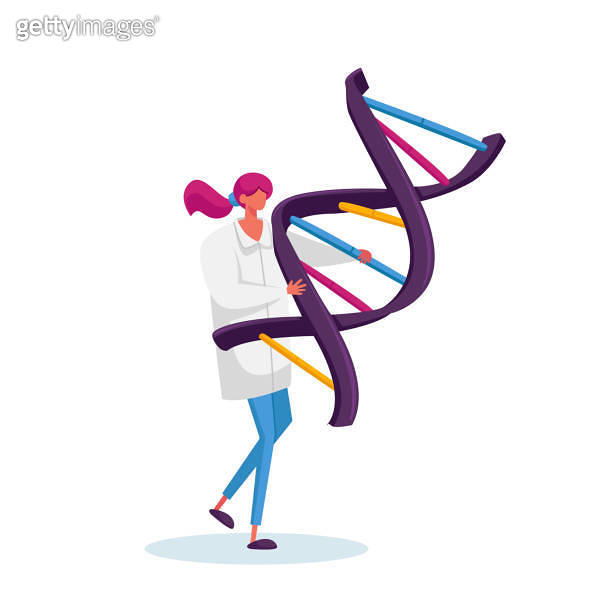 Tiny Female Character Carry Huge Human Dna Spiral Model. Doctor Conduct ...