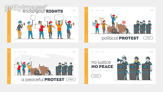 People Protesting with Placards on Barricades, Demonstration Landing ...