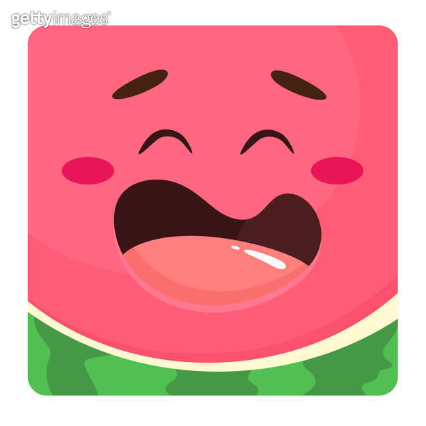 Watermelon icon, styled and cheerful square watermelon with a smile ...