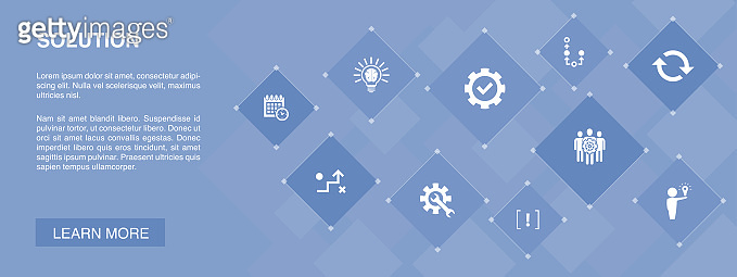 Solution banner 10 icons concept.strategy, plan, execution, timetable ...