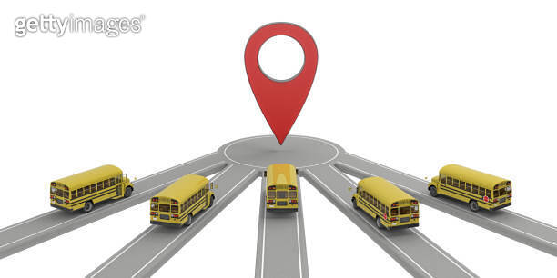 group of school buses rides in one destination 이미지 (1204643735) - 게티이미지뱅크