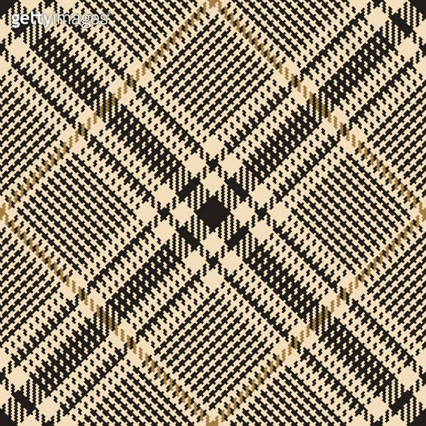 Tweed check plaid pattern vector in gold and black. Seamless diagonal ...