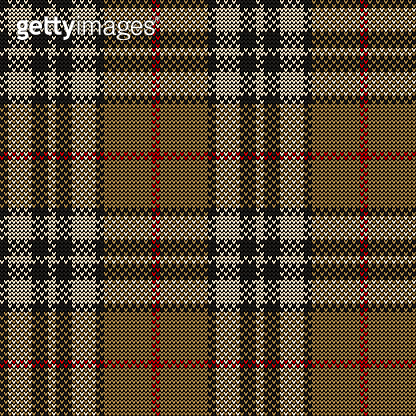 Knitted plaid pattern. Seamless knit tartan check plaid in black, gold ...