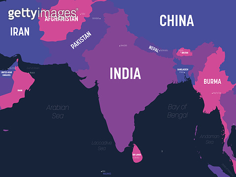 South Asia map. High detailed political map of southern asian region ...