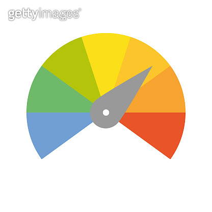 Multicolored spectrum radial gauge scale with arrow hand pointer ...