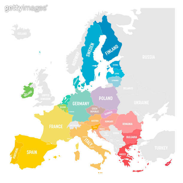 Colorful vector map of EU, European Union. Member states after brexit ...