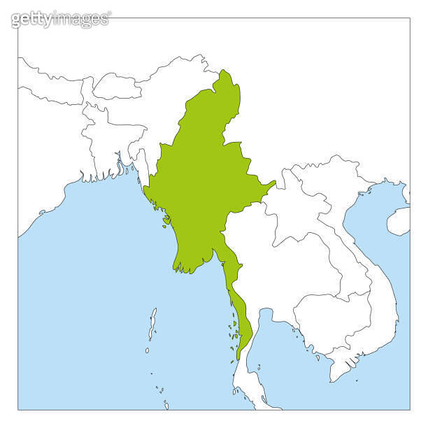 Map of Myanmar green highlighted with neighbor countries 이미지 ...