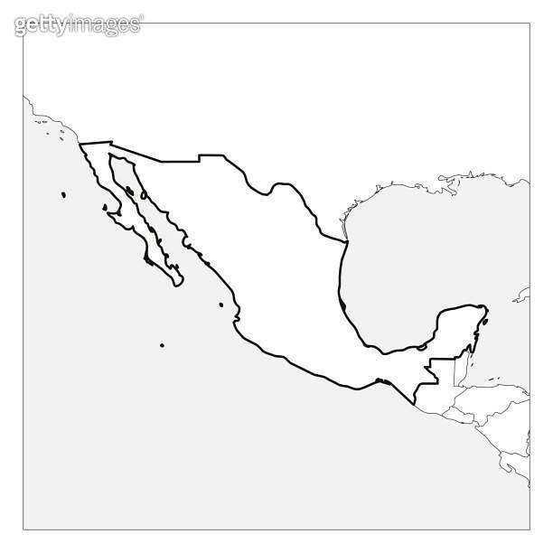 Map of Mexico black thick outline highlighted with neighbor countries ...
