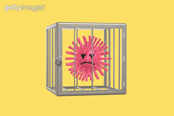 The virus is defeated and locked in a cell. Virus molecule SARS funny ...