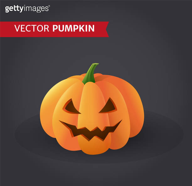 Halloween orange vector pumpkin illustration with a scary face on a ...