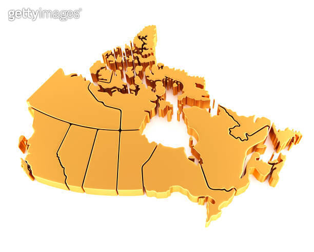 Canada Map. Golden 3D Render isolated on white background 이미지 ...