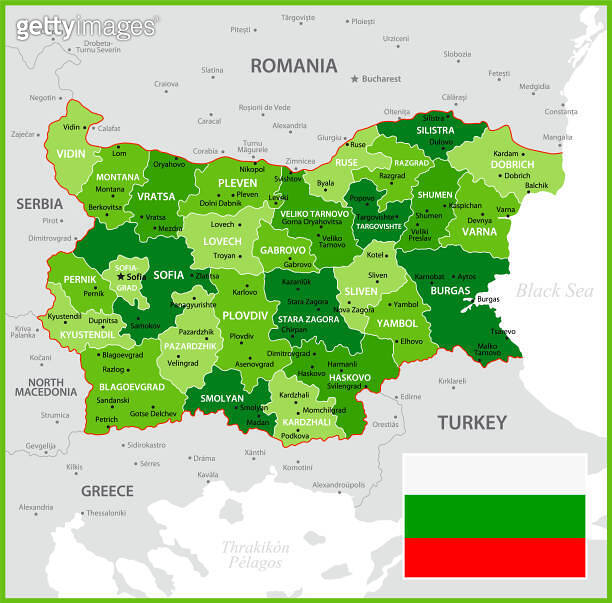 Map of Bulgaria. Political Map with Regions, National Flag ...