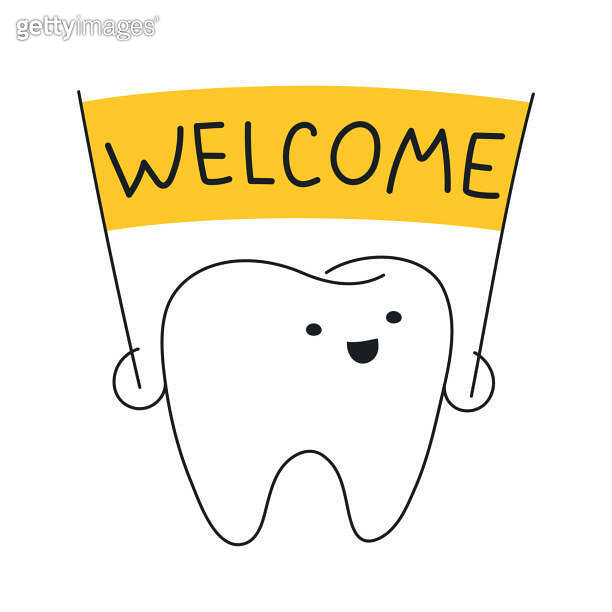 Tooth character with a Welcome sign in his hands (1262362068) 일러스트, 무료 ...