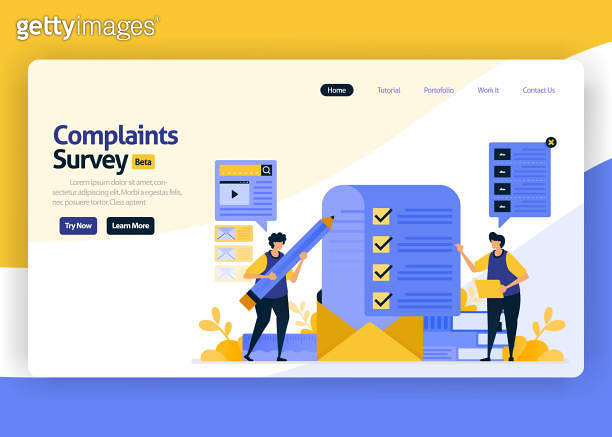 landing page vector flat design illustration of complaint survey ...