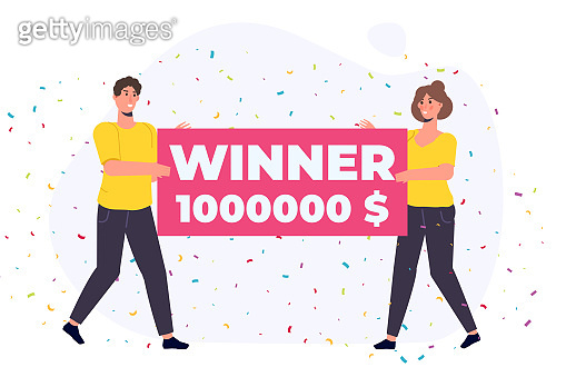 People holding giant check. Winning ticket. You are winner. Bib win ...