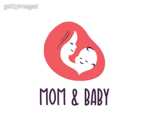 Mom and baby logo with baby and mother face and head silhouettes ...