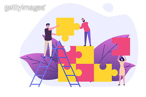 Unity, teamwork isometric concept. Connect two puzzle piece. Vector ...
