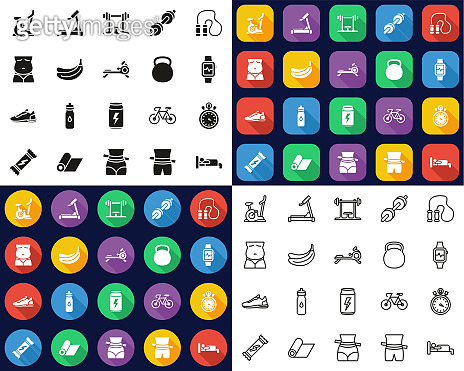 Home Exercise Icons All in One Icons -Black & White-Color Flat Design-Thin Line- Set 이미지 ...