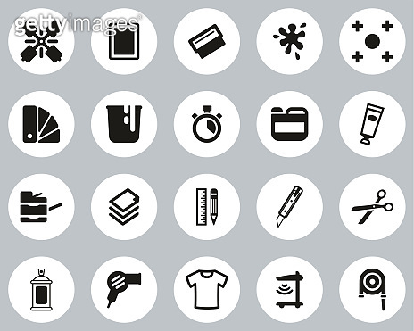Screen Printing Icons Black & White Flat Design Circle Set Big ...