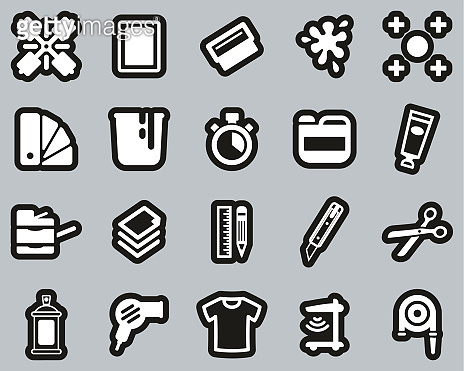Screen Printing Icons White On Black Sticker Set Big (1237414016) 일러스트 ...