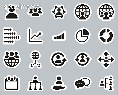 World Population Icons Black & White Sticker Set Big (1279759138) 일러스트 ...
