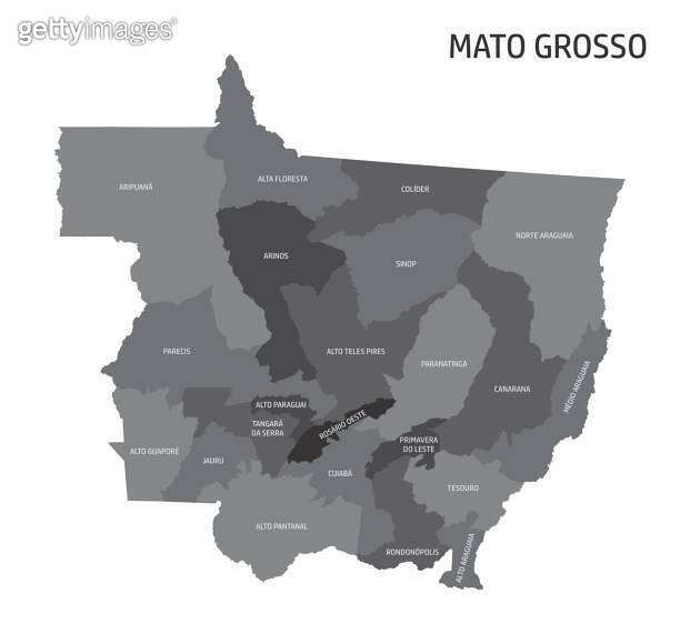 Mato Grosso State regions map (1257064220) - 게티이미지뱅크