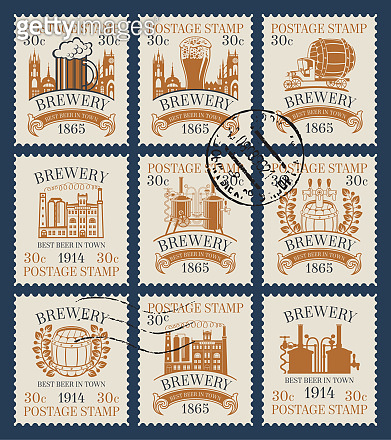 postage stamps on the theme of beer and brewery 이미지 (1202962724) - 게티이미지뱅크
