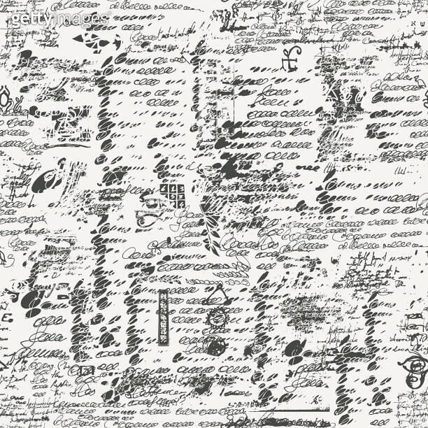 seamless pattern with unreadable handwritten notes (1219252785) 일러스트 ...