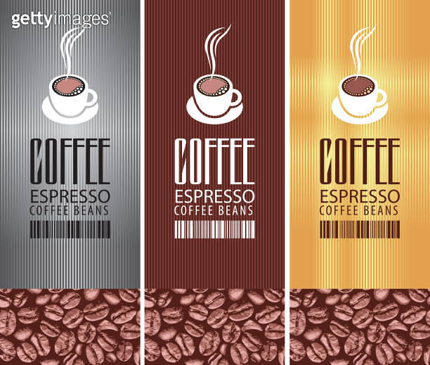 coffee labels with cup, barcode and coffee beans (1201432522) - 게티이미지뱅크
