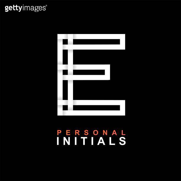 Capital letter E. Created from interwoven white stripes with shadows on ...