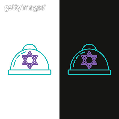 Green and purple line Jewish kippah with star of david icon isolated on ...