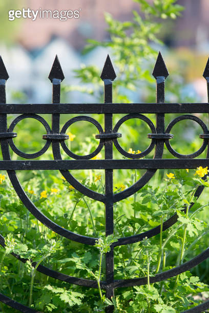 Metal fence of the green square in Jewish district Kazimierz on Szeroka ...