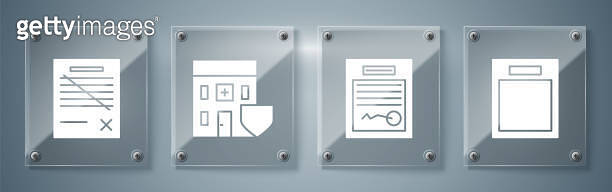 Set Empty form, Filled form, Medical hospital building with shield and ...